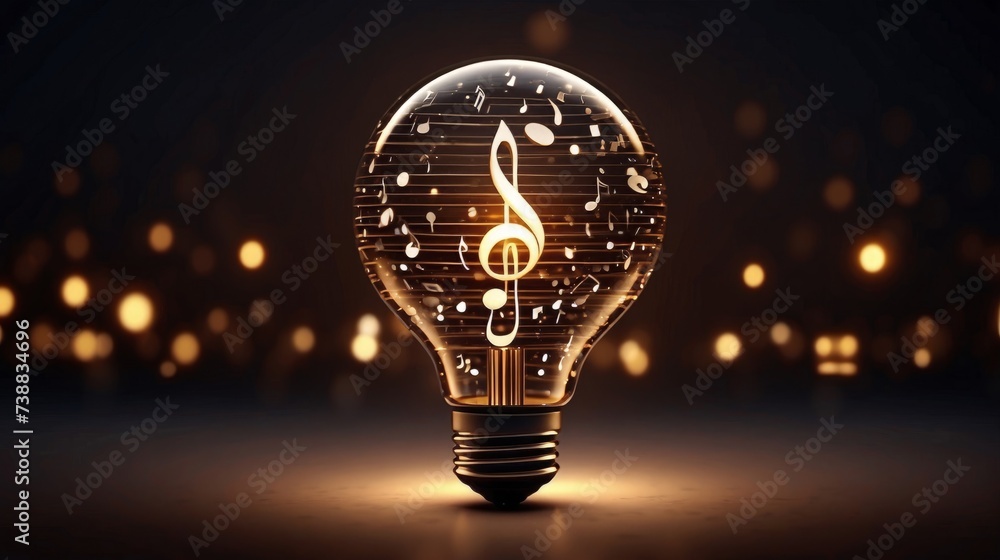 Abstraction of musical inspiration or a creative musical idea. Glowing ...