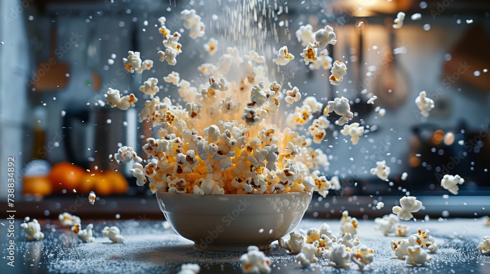 a moment where kernels burst into popcorn in a hot air popper or over a ...