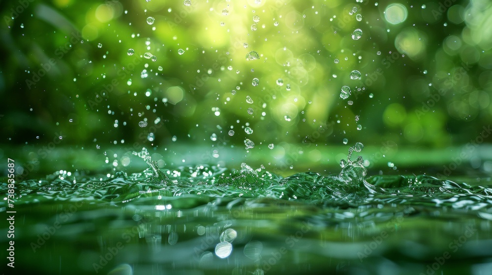 Water texture with splash, bubble. Shining green water ripple ...