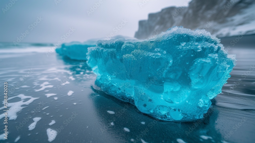 Turquoise sea ice melts into fluid waves, revealing a frozen winter ...