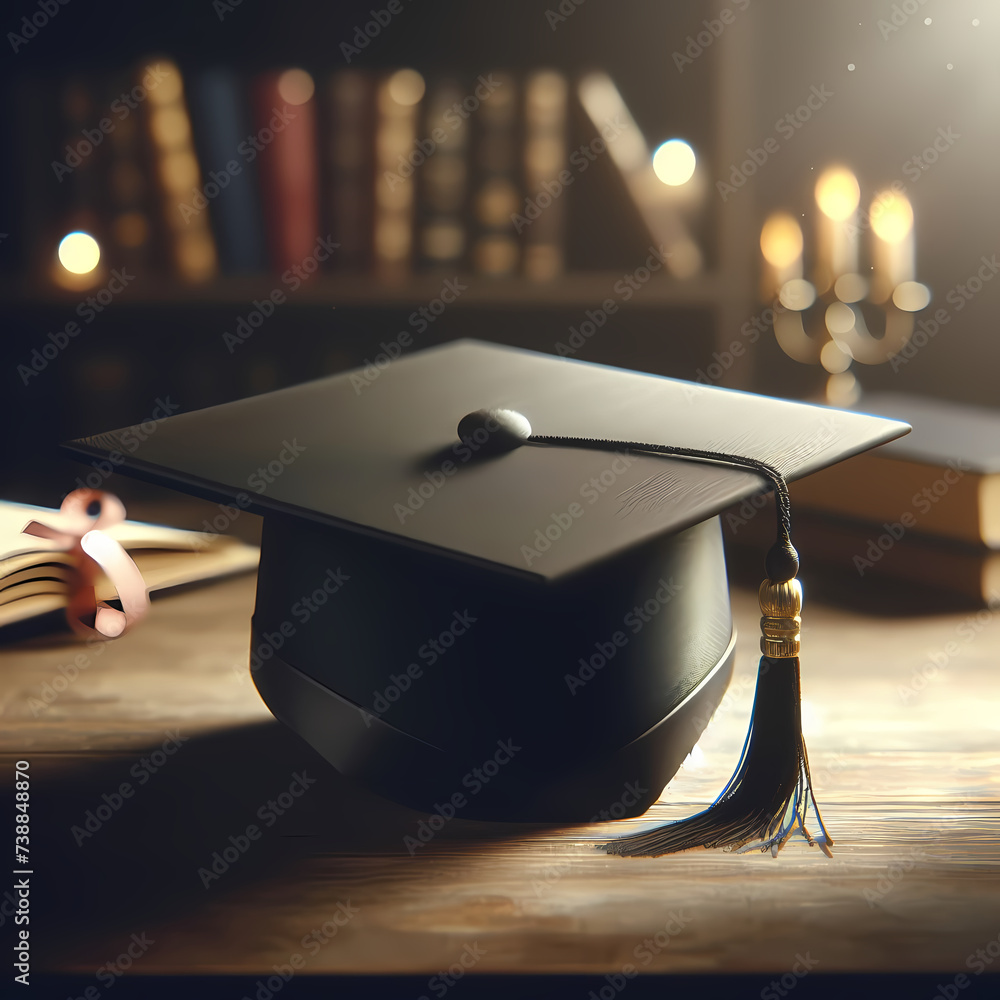 a classic university graduation hat, also known as a mortarboard ...