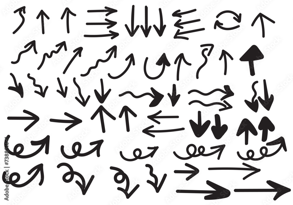 Hand Drawn Arrows Set Sketch Arrow Curved Scribble Way Pointed Line