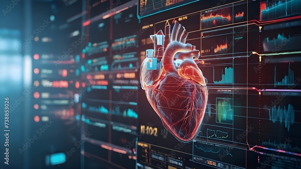 human heart anatomy, Heartbeat line transforming into a digital AI code ...