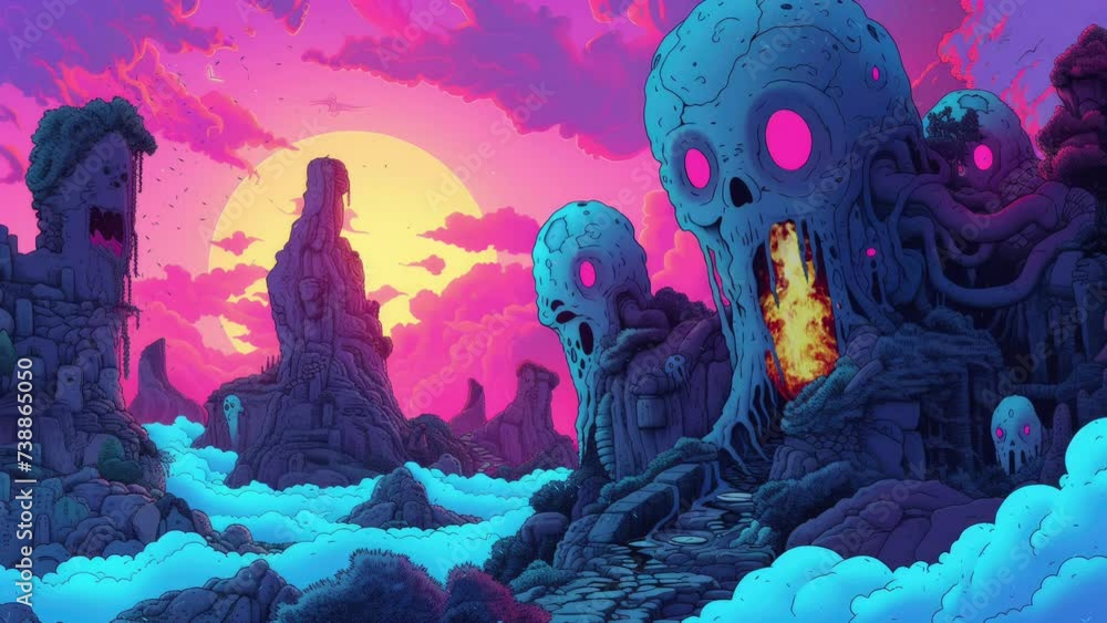 abstract background, Chill lofi relaxing animation video loop, sunset ...