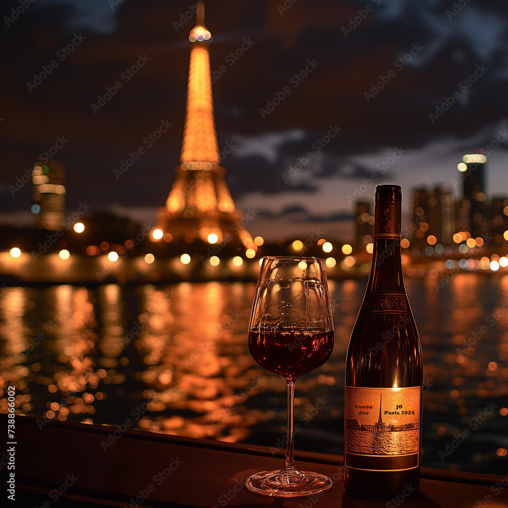 verre de vin rouge rempli à côté d'une bouteille de vin avec l ...