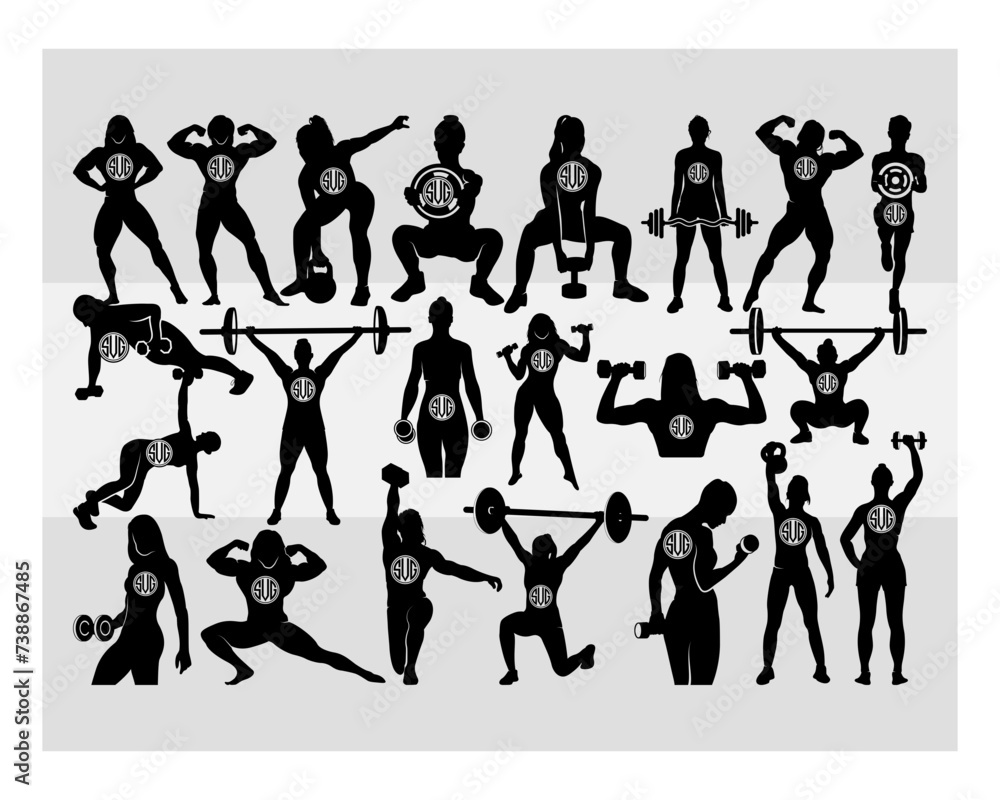 Weight Lifting Women Cilcle Monogram, Gym Svg, Muscle Women Svg, Female ...