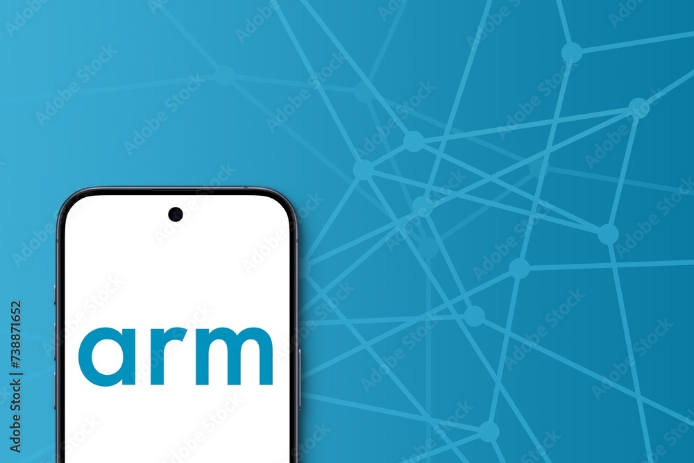 arm Holdings Logo shown on a modern smartphone, blue gradient and ...