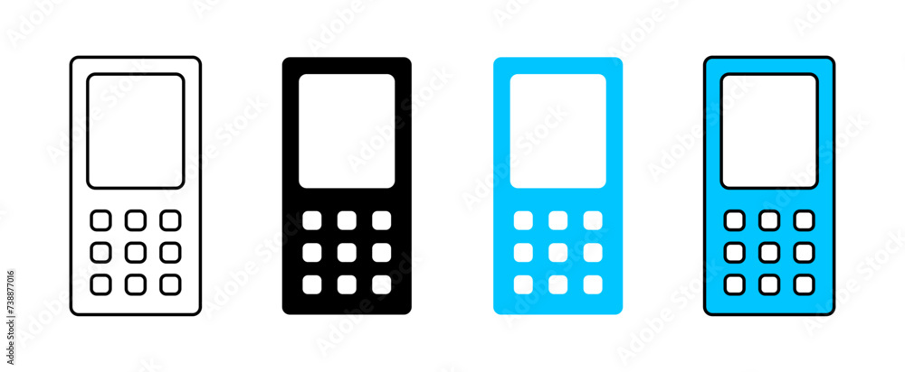 Cellphone icon set in fill and outline old retro style with keypad in ...
