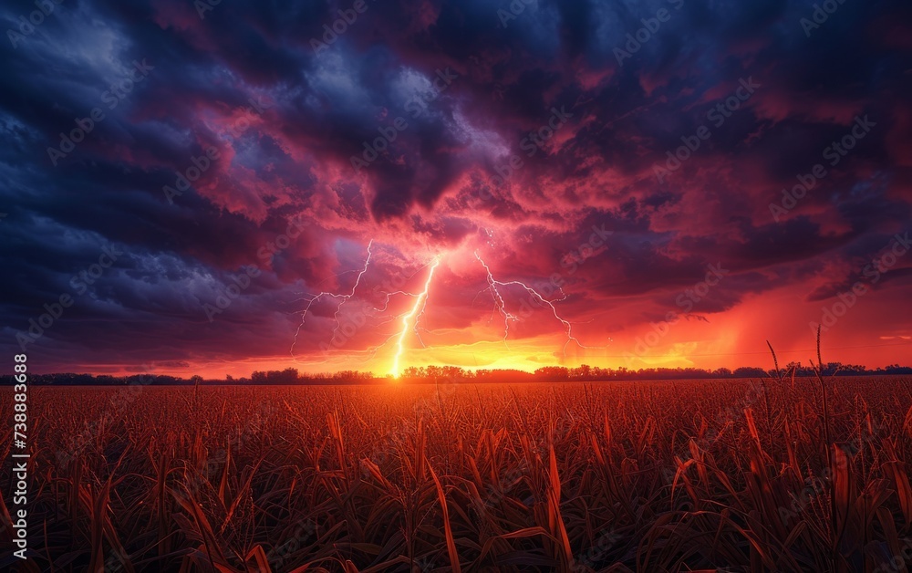 A field with a lightning bolt striking through the center, showcasing ...