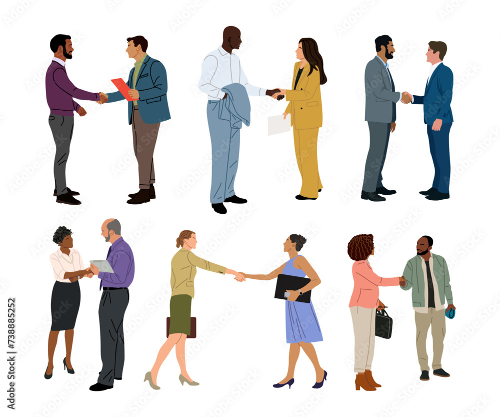 Diverse Business people shaking hands set. Agreement, trust ...