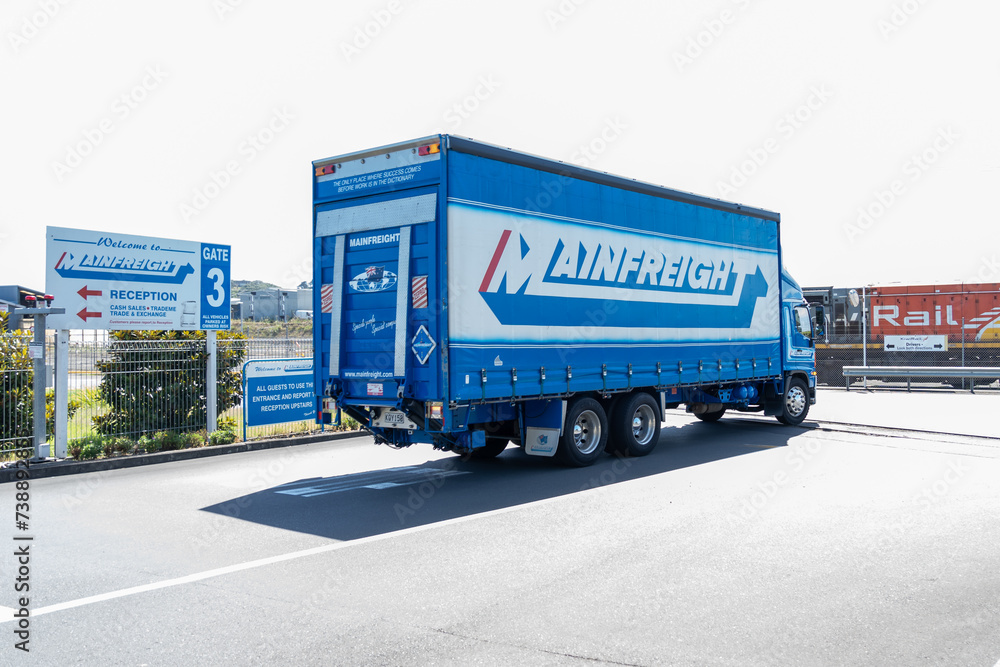 Auckland, New Zealand - February 1, 2024: A Mainfreight truck at their ...