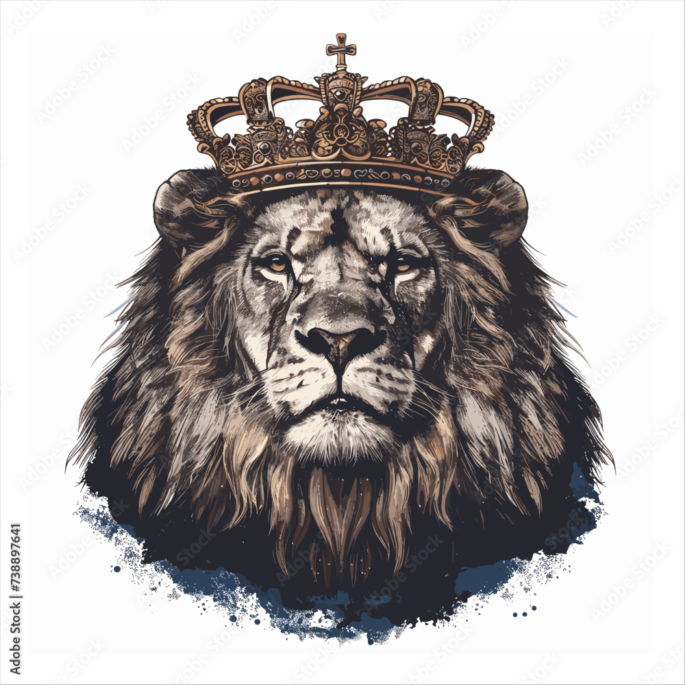 Angry Lion wearing king crown vector design tattoo concept illustration ...