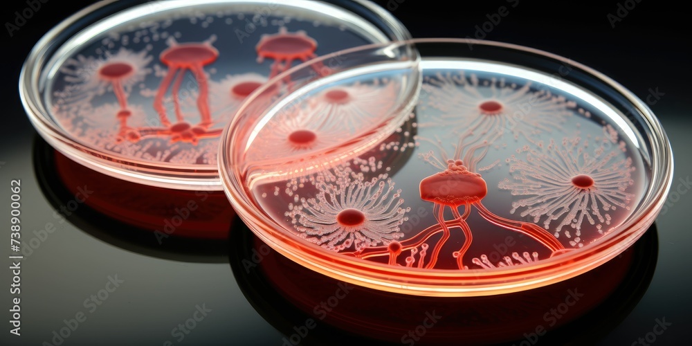 Staphylococcus aureus bacterial colonies on blood agar plate Stock ...