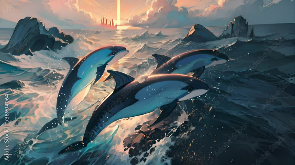 Vidéo Stock In the world of anime centered around dolphins, the story ...
