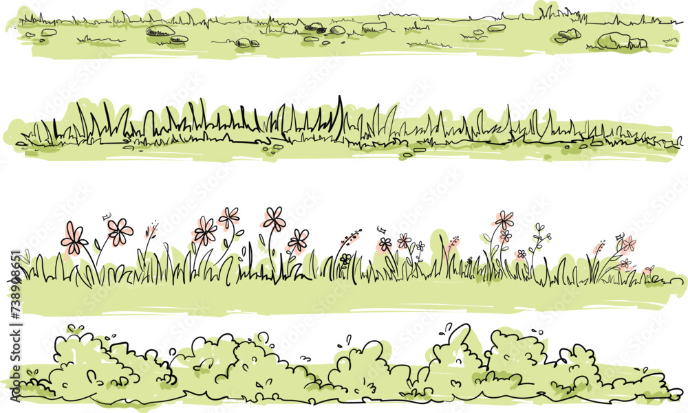 Hand sketch grass , bush . Grass set graphic , watercolor grass. Vector ...