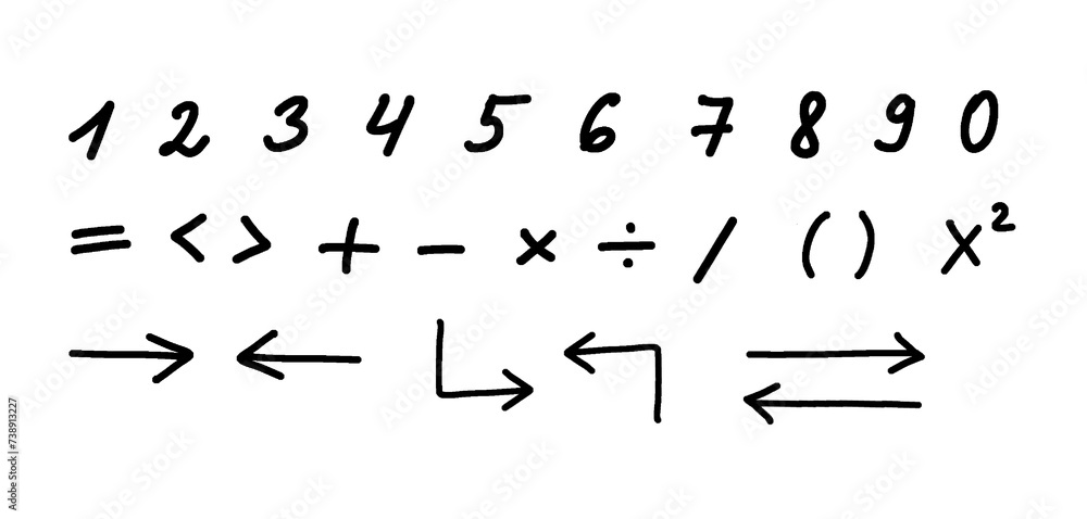 Poster Set of hand-drawn numbers, math symbols and arrows – Wall Art ...