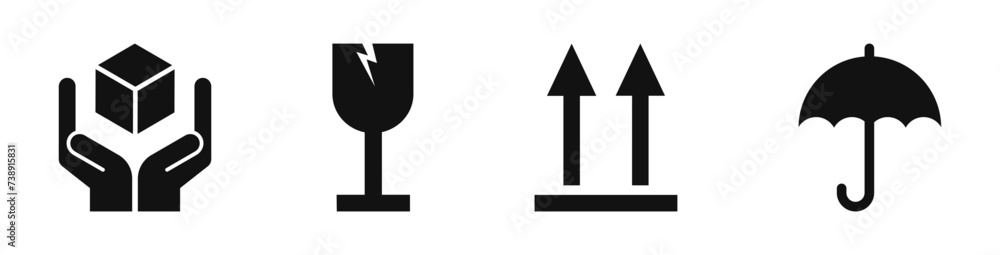 Packaging symbols set. Packaging cargo icon. Caution signs for package ...