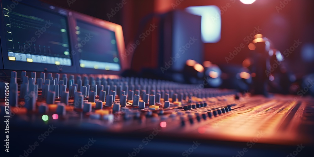 Inside a professional recording studio the control room buzzes with ...