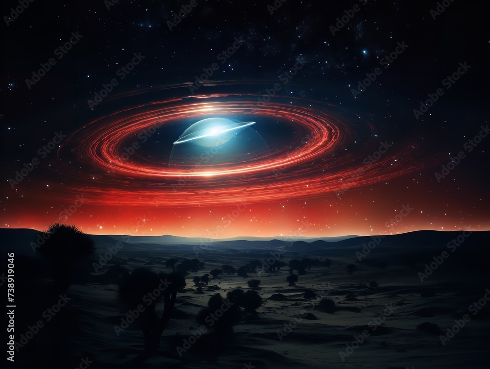 A mesmerizing red orb pierces through the dark expanse of the night sky ...