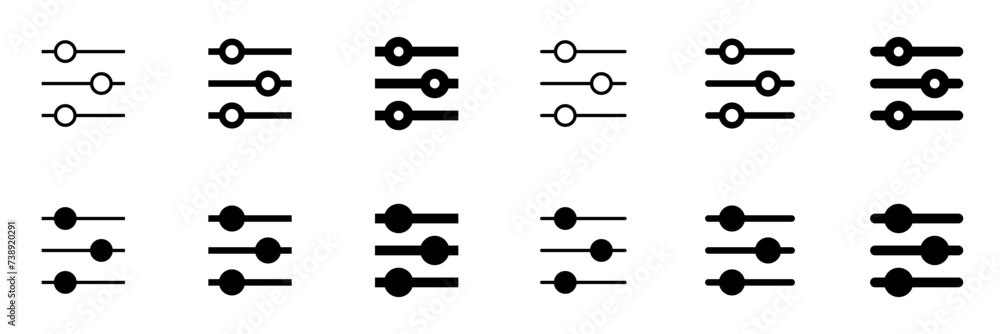 Slider icons set, settings, control panel, setting, equalizer, edit ... Slider icons set, settings, control panel, setting, equalizer, edit ...