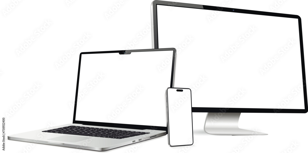 Laptop with computer screen and modern smartphone mockup Stock Vector ...