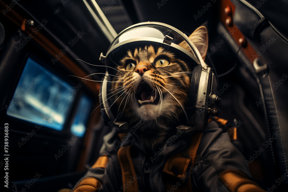 Cat piloting in the cockpit of a plane. Stock Illustration | Adobe Stock