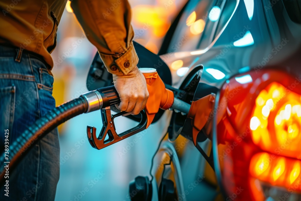 Refueling the car at a gas station fuel pump Stock Photo | Adobe Stock