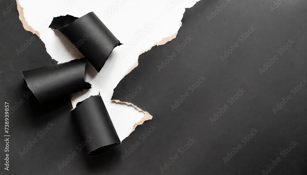Black torn paper on white background with copy space for your text or ...