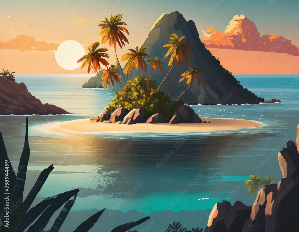 Inselillustrationen mit schöner Farbgebung. Trauminsel zum Urlaub ...