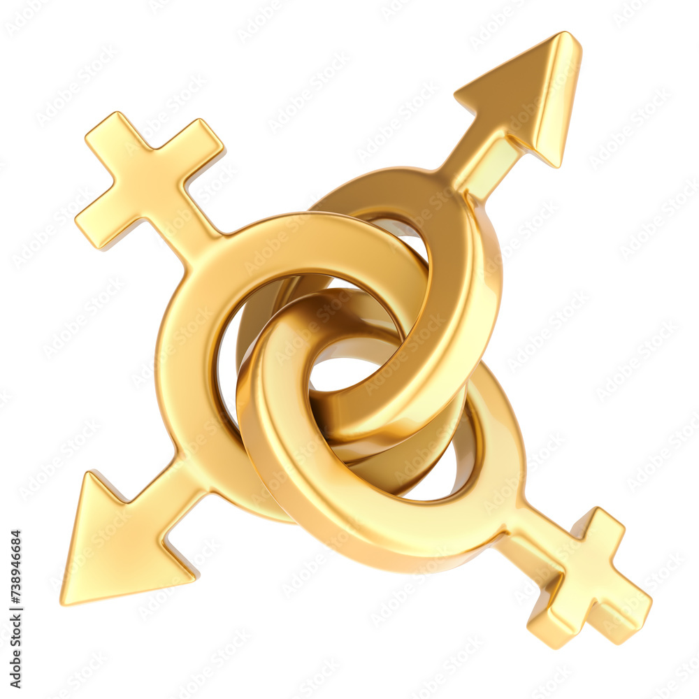 Golden Gender symbols, 3D rendering isolated on transparent background ...
