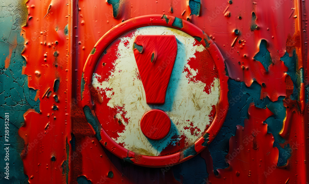 Vibrant red exclamation point sign on textured background symbolizing ...