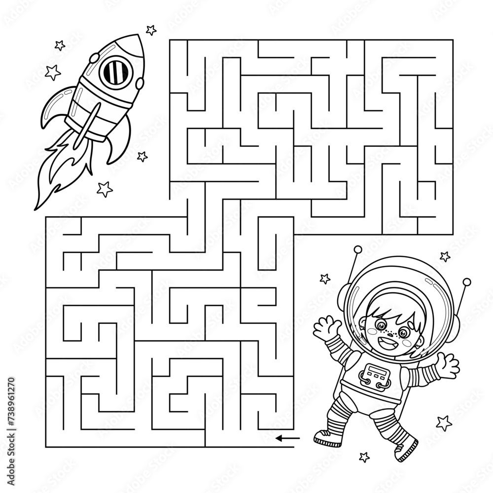 Outline maze kids game. Kids contour Labyrinth puzzle for children ...