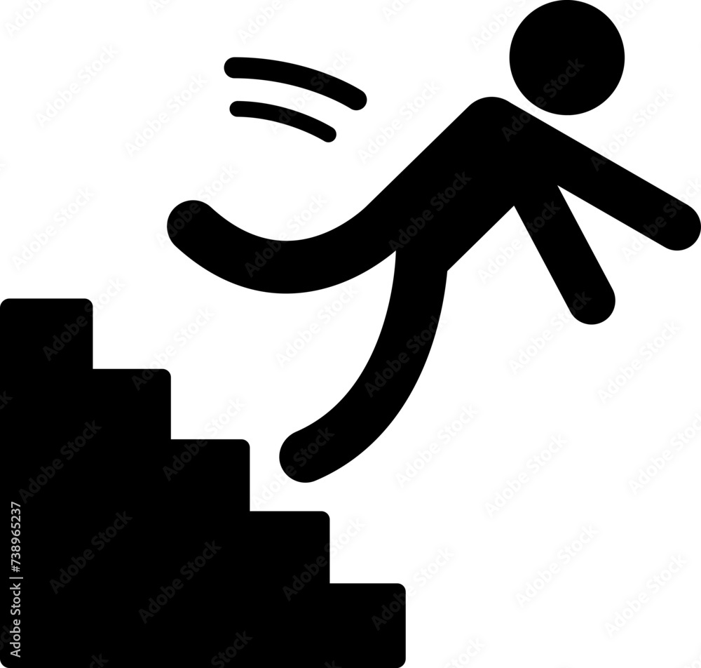 Plakát Caution symbol, icon of stick figure man falling down the stairs ...