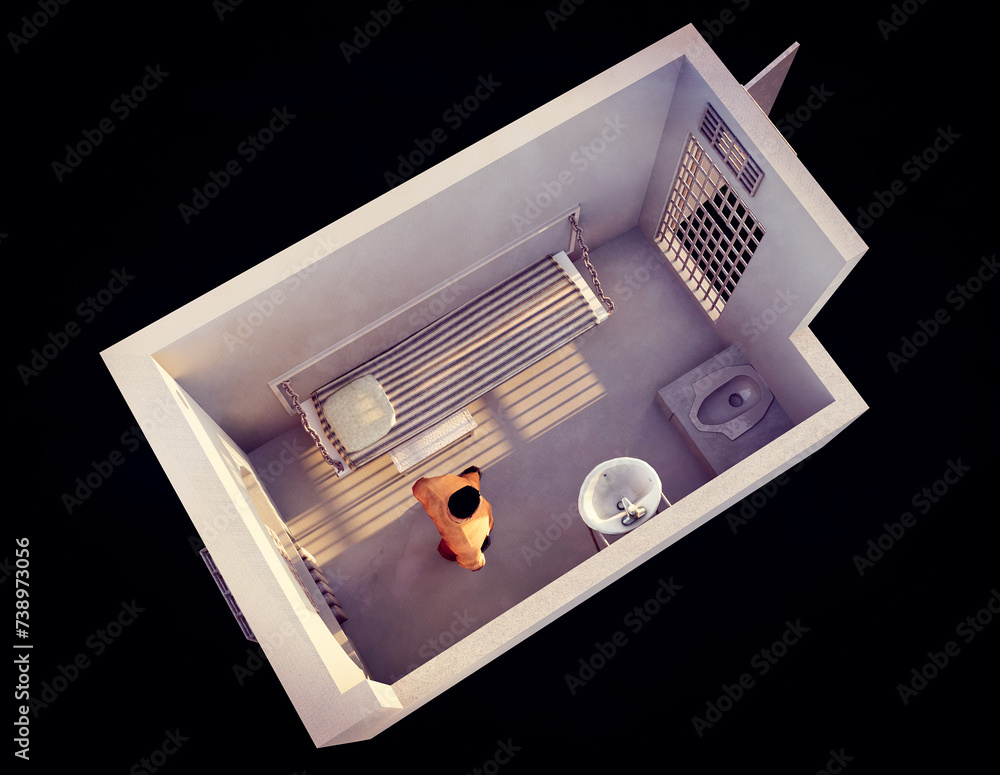 Prison, cell of a North Siberian penitentiary, Kharp prison. Detained inside the cell. Penal ...