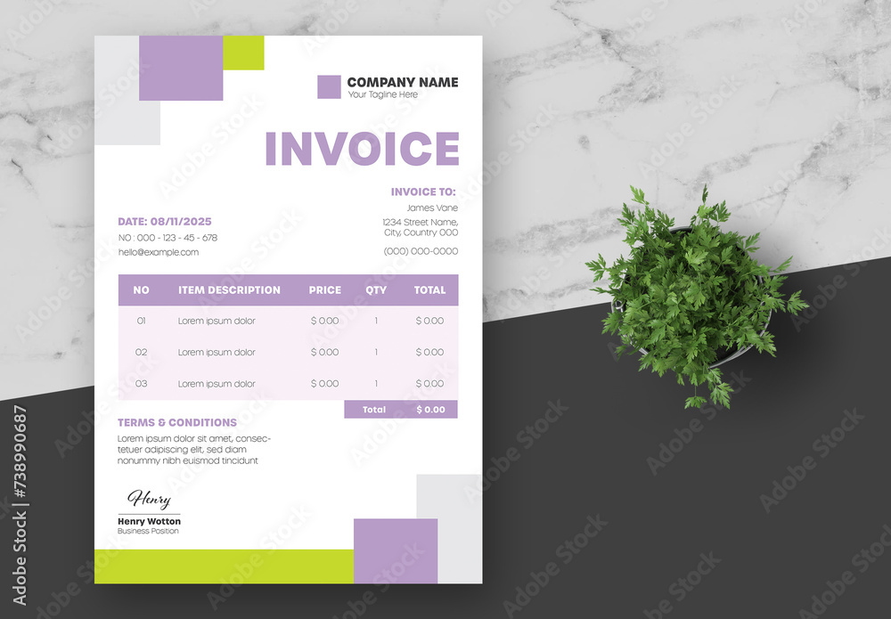 White and Purple Geometric Invoice Stock Template | Adobe Stock
