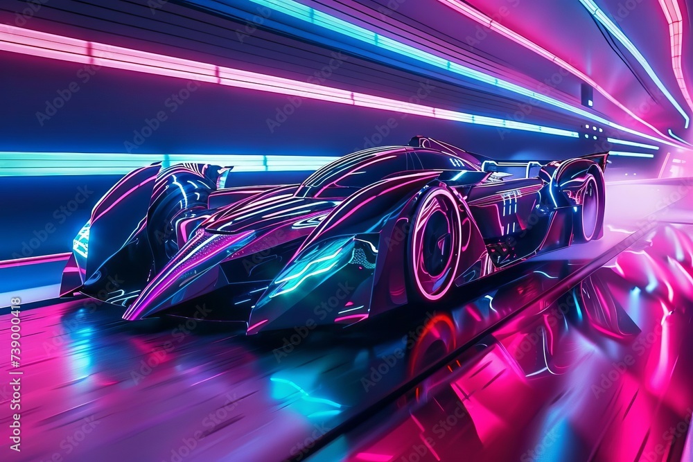 Ai-powered hypercar Electrifying race track Vibrant neon aesthetics ...