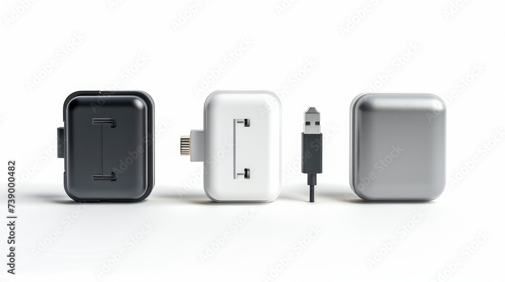 Universal adapter shown from various angles, isolated on a white ...