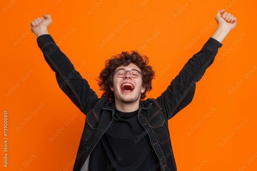 Excited young person celebrating a personal achievement Expressing joy ...