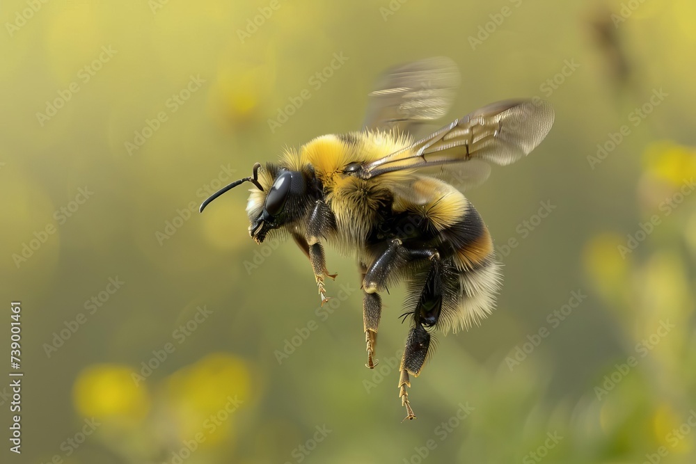 Macro shot of a bee in flight Detailed and isolated against a clear ...