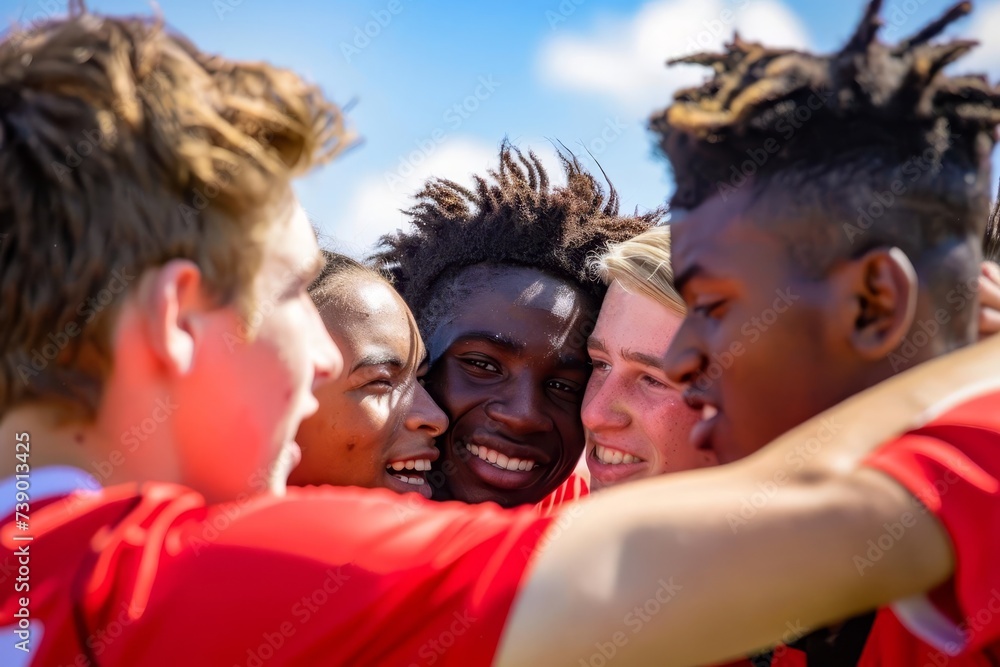 High school sports team showing unity and determination in a team ...