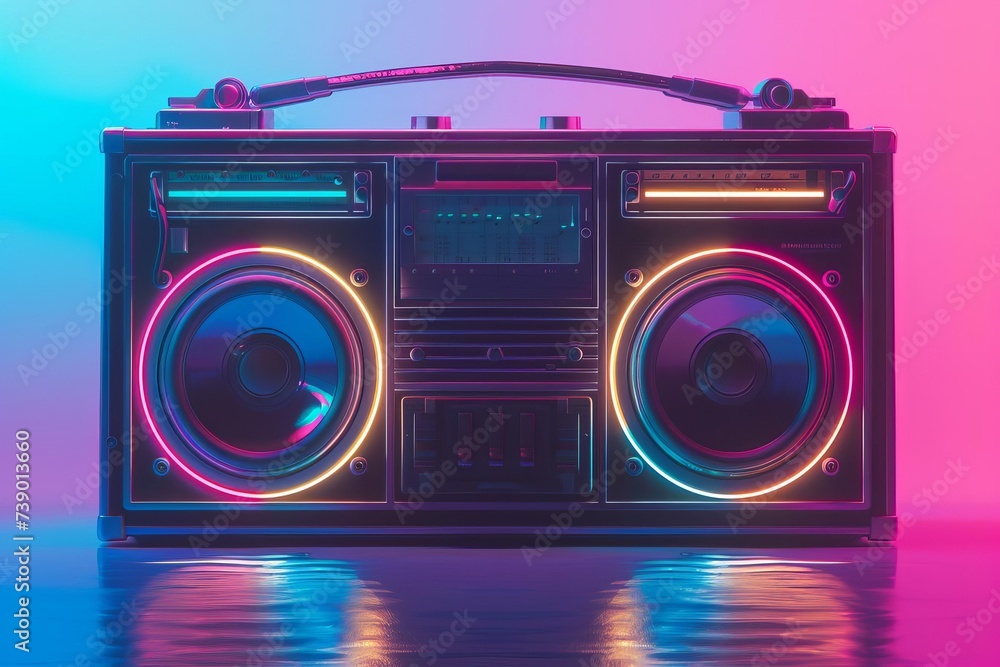 Retro neon boombox against a vibrant gradient background. a throwback ...