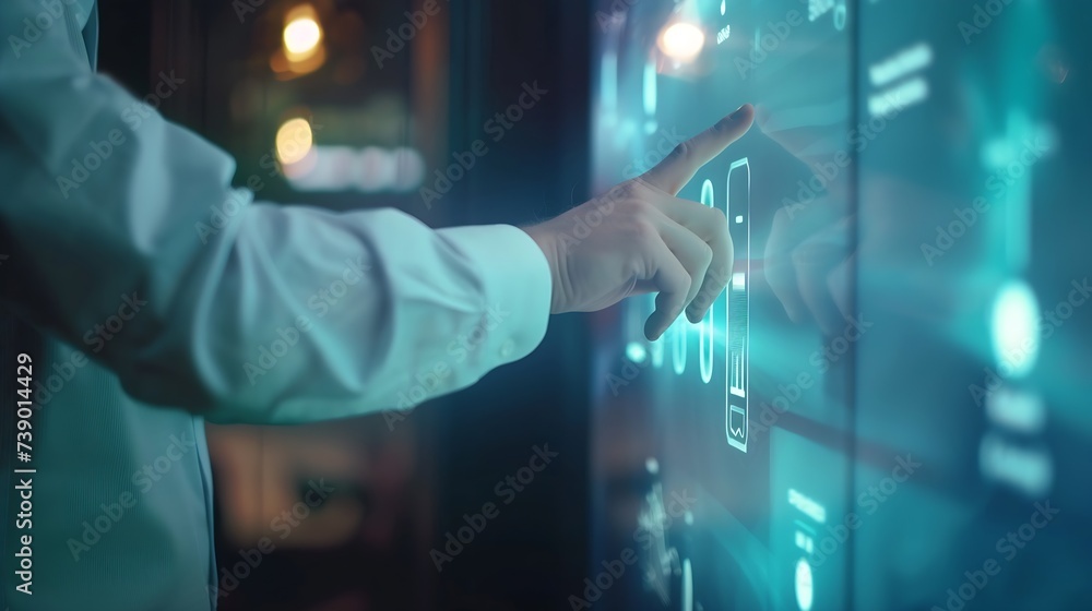 Generative AI : Energy efficiency concept. Businessman touching virtual ...