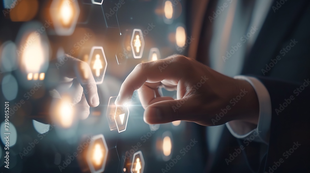 Generative AI : Energy efficiency concept. Businessman touching virtual ...