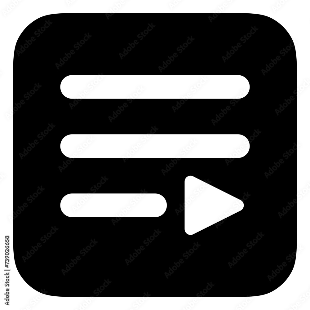 Editable vector media player playlist icon. Black, transparent white ...