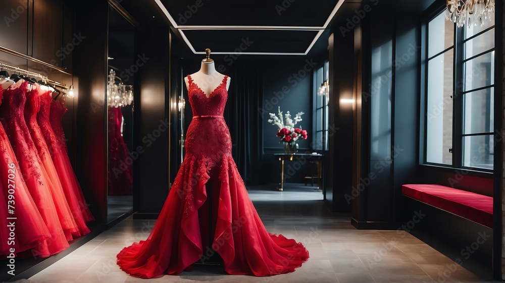 Beautiful red intimate formal mini dress gown with spotlight in middle ...