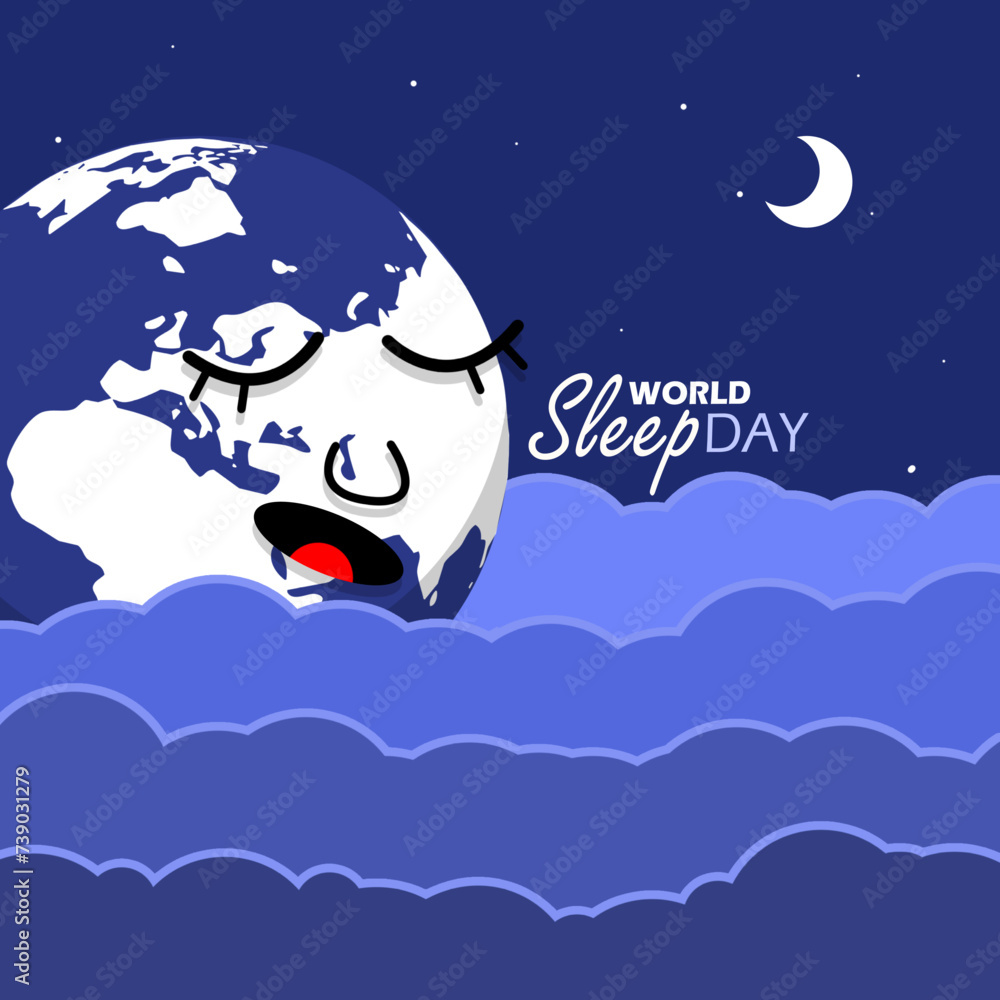 World Sleep Day event banner. Illustration of the earth sleeping above ...