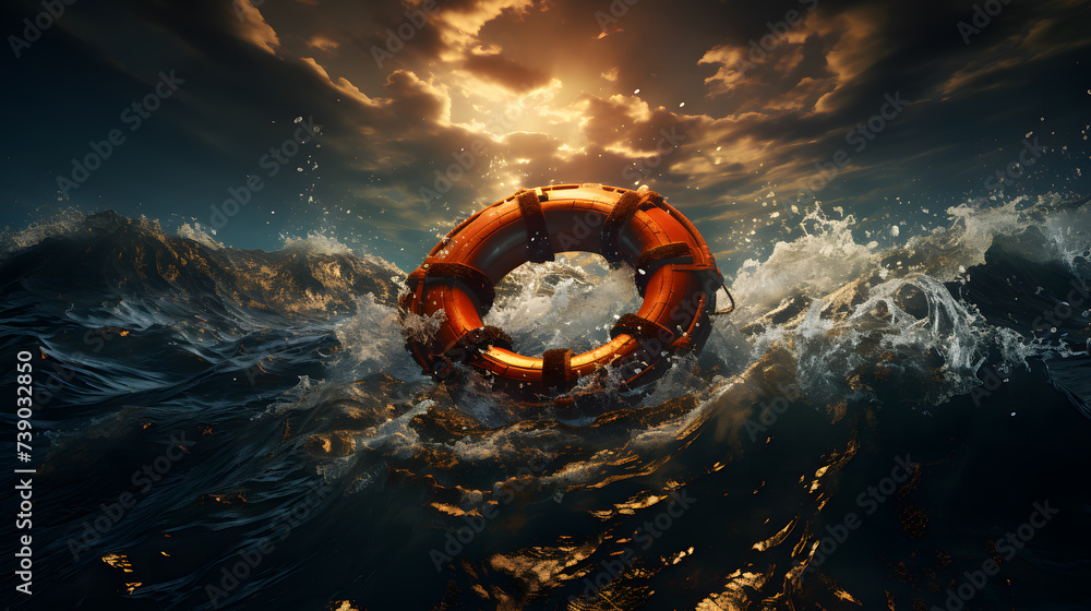 A rescue buoy floating on the sea, a vital tool to rescue people from ...