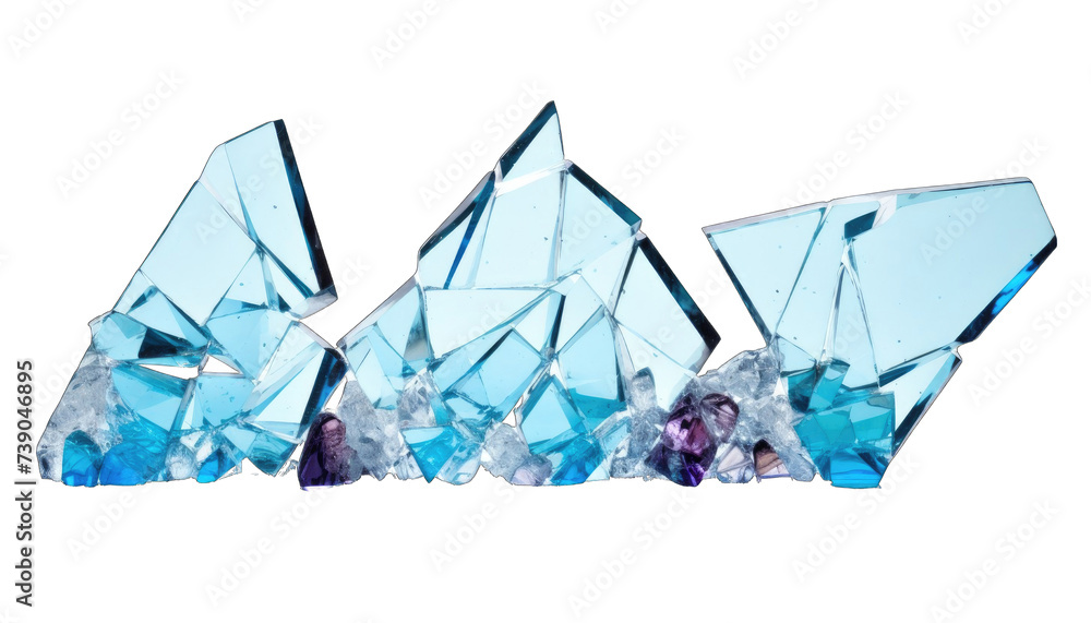 The image depicts three pieces of green glass that have been shattered ...