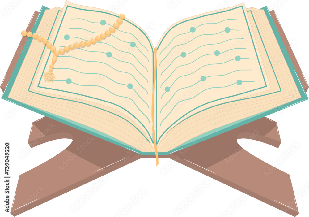 Opened Quran Islamic Holy Book on Stand Vector Illustration Stock ...