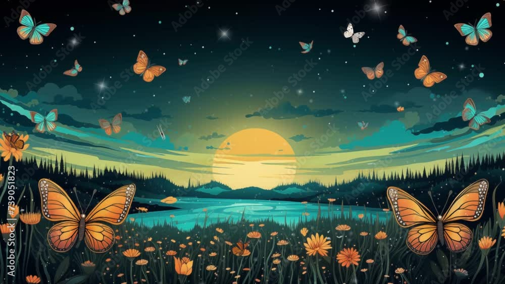 cartoon anime concept. illustration glowcore flat design. butterfly ...